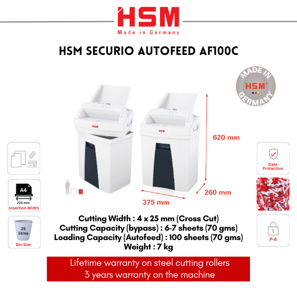 HSM Paper Shredder Securio AF100C-4x25mm