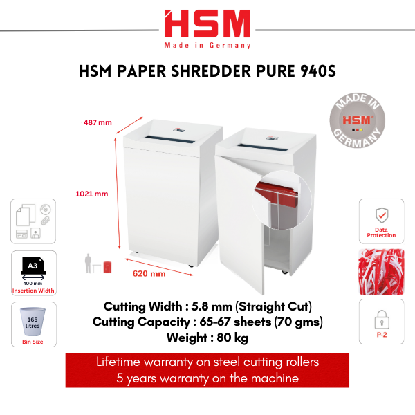 HSM Paper Shredder Pure 940S-5.8mm